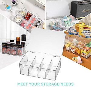 novelinks Clear Plastic Tea Bag Organizer Stackable Storage Organizer with Lid Divided Container Box with Lid for Kitchen Cabinet, Condiments,Countertop, Pantry, Hold Coffee Pods, 2 Pack