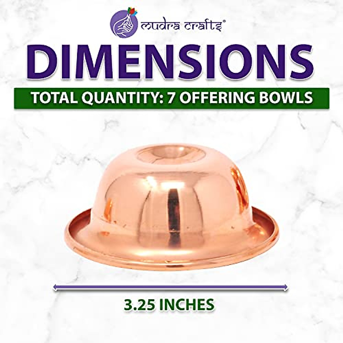 Brass Copper Offering Bowl Set of 7 Tibetan Buddhist Alar Supplies for Meditation Yoga Burning Incense Ritual Smudging Decoration by Mudra Crafts 3.25 Inches Copper Tone