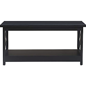 Serta Bismarck Modern Farmhouse Coffee Table with Lower Storage Shelf, Rectangle Tabletop with X-Shaped Lattice, Black