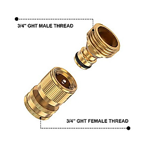 Kesfitt Garden Hose Quick Connector Solid Brass,3/4 Inch GHT Thread Fitting No-Leak Water Hose Female and Male Adapter (4 Sets)