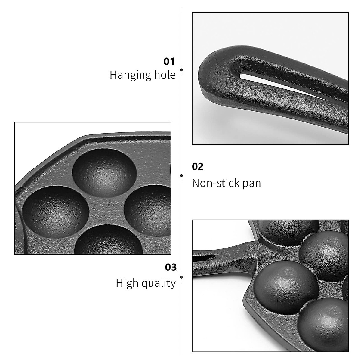 Anxingo Cast Iron Takoyaki Pan - 12 Hole Heavy Duty Square Cooking Plate Octopus Ball Maker 1.5" Half Sphere Takoyaki Maker for Baking Cooking