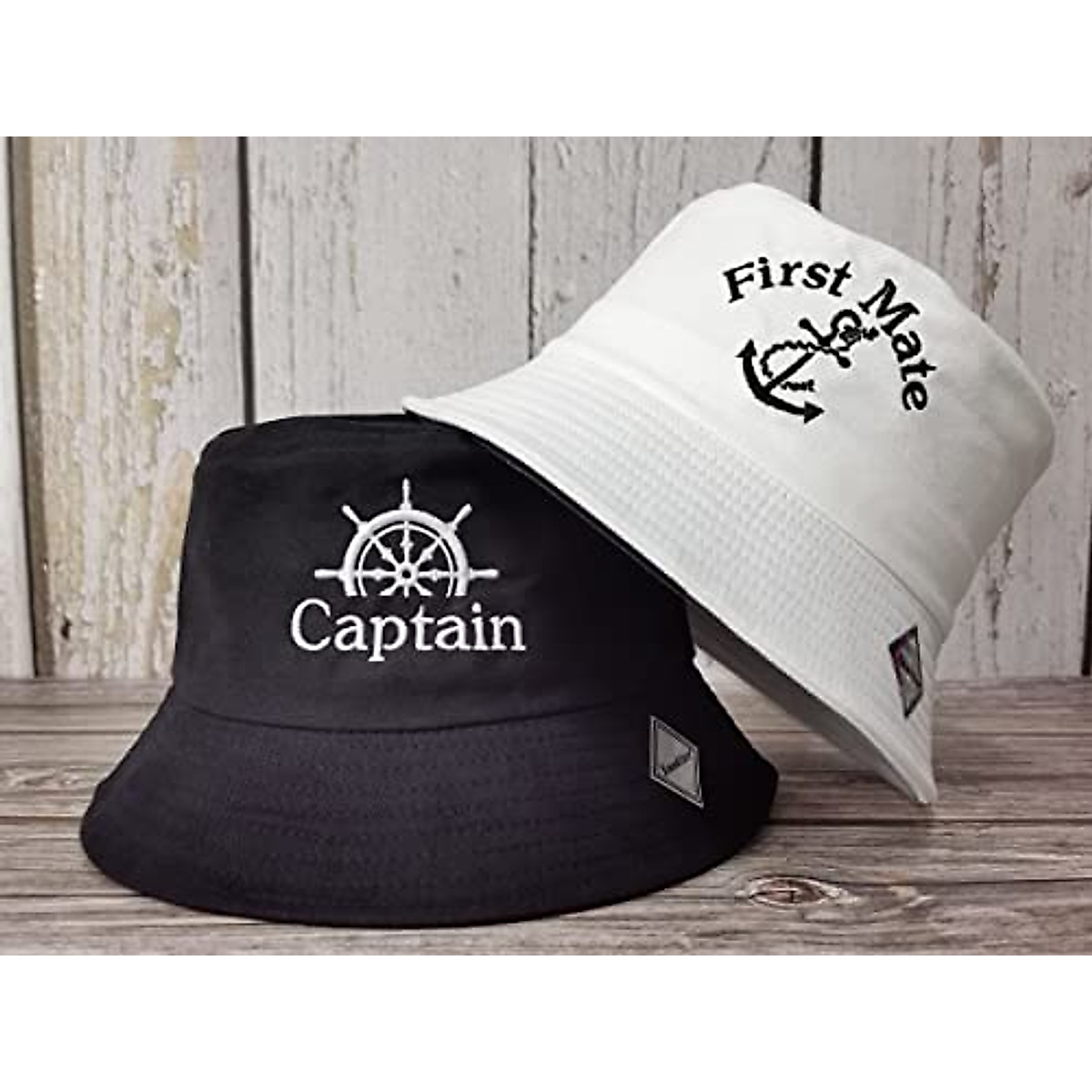 Enodtter Captain First Mate Bucket Hats for Couples, Embroidered Mr Mrs Bride Groom Hats, Embroidery Travel Hats, Newlywed Honeymoon Wedding Gift