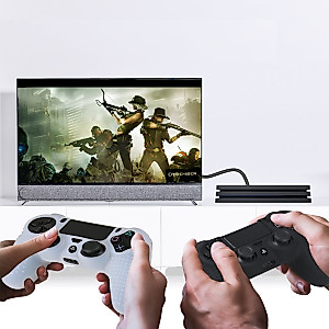 Silicone Covers Compatible with PS4 Controller - 2 Pack Anti-Slip Protector Controller Case Skins - with 4 Pairs Thumb Grips - Black & White