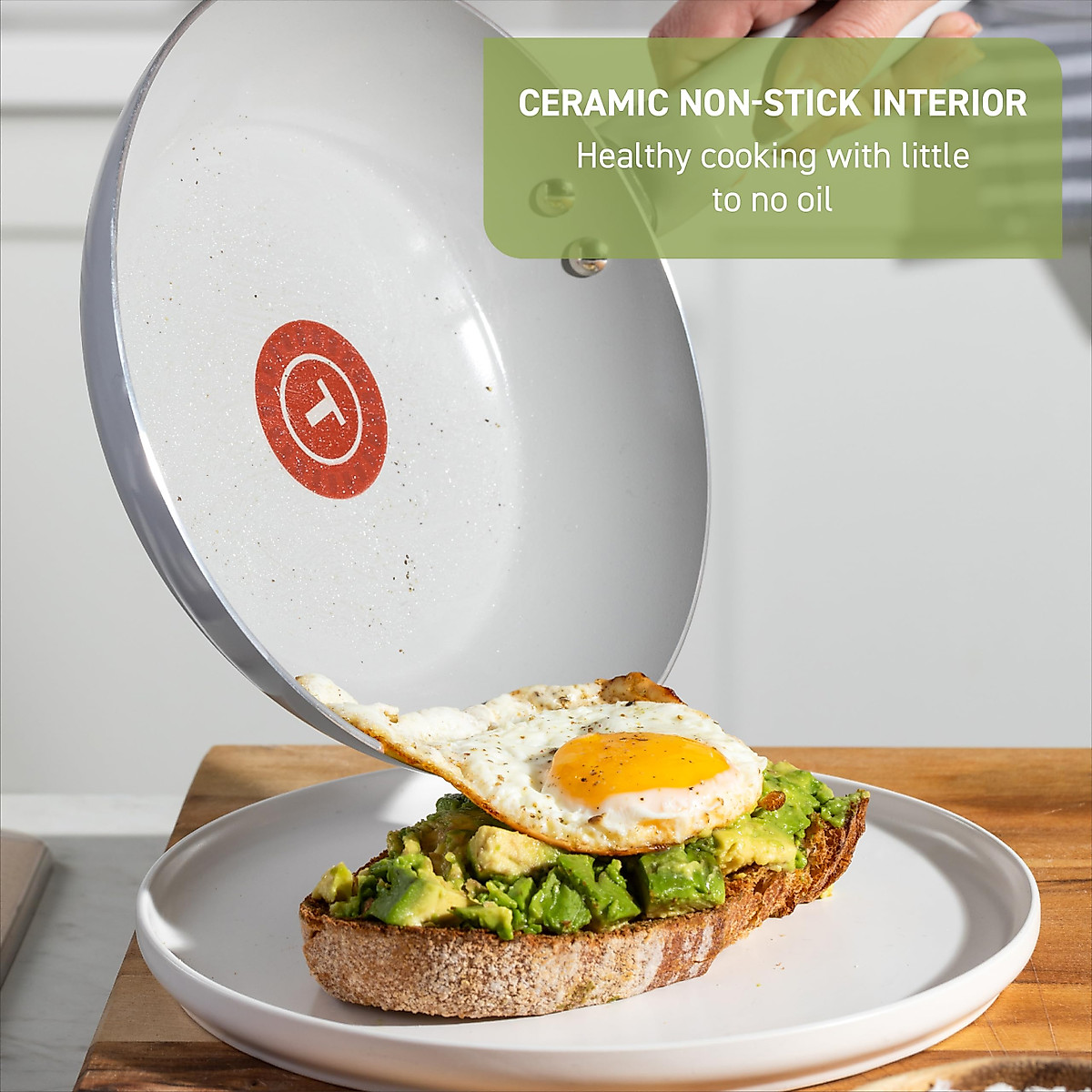 T-fal Refresh Ceramic, Ceramic Non Stick Cookware Set 12 Piece, Oven Broiler Safe 350F, Cookware, Kitchen Cooking Set w/Fry Pans, Saucepans & Kitchen Utensils, Pots and Pans Set Non Stick, Mint Green