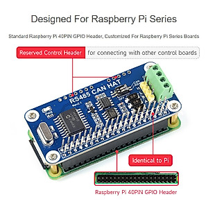 for Raspberry Pi,RS485 CAN HAT for Pi 4B/3B+/3B/2B/B+/A+/Zero/Zero W/WH/ 2W/2WH,RS485 CAN HAT Long-Distance Communication via RS485/CAN Functions MCP2515 CAN Controller SPI Interface