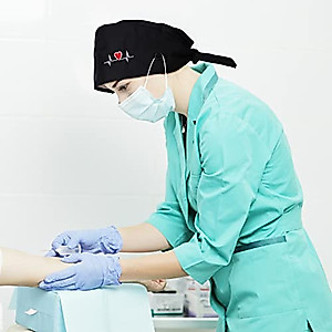 Lusofie Adjustable Working Cap with Button Sweatband Surgical Cap Nurse Hat Cotton Ponytail Holder Scrub Caps Tie Back Hats for Women Men