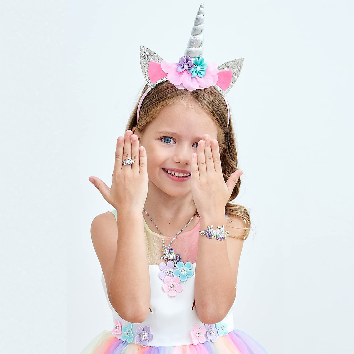 Unicorn Princess Dress Up Clothes for Little Girls – Costume, Jewelry and Headband (3 Years, Unicorn Princess 1)