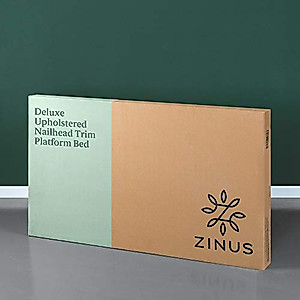 ZINUS Julio Upholstered Platform Bed Frame, Mattress Foundation, Nailhead Platform Bed Frame, Wood Slat Support, No Box Spring Needed, Easy Assembly, King