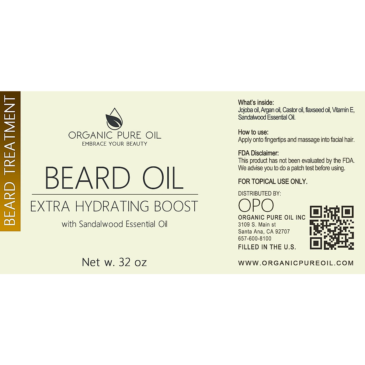 Sandalwood Beard Oil - Natural, Non-GMO, Facial Hair Hydrating & Conditioning Oil Blend - 32 oz - Bulk Sized, Promoting Growth and Silky Smooth Hair - Jojoba, Argan & More!