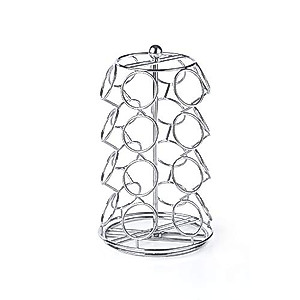 Nifty K Cup Holder – Compatible with K-Cups, Coffee Pod Carousel | 24 K Cup Holder, Spins 360-Degrees, Lazy Susan Platform, Modern Chrome Design, Home or Office Kitchen Counter Organizer