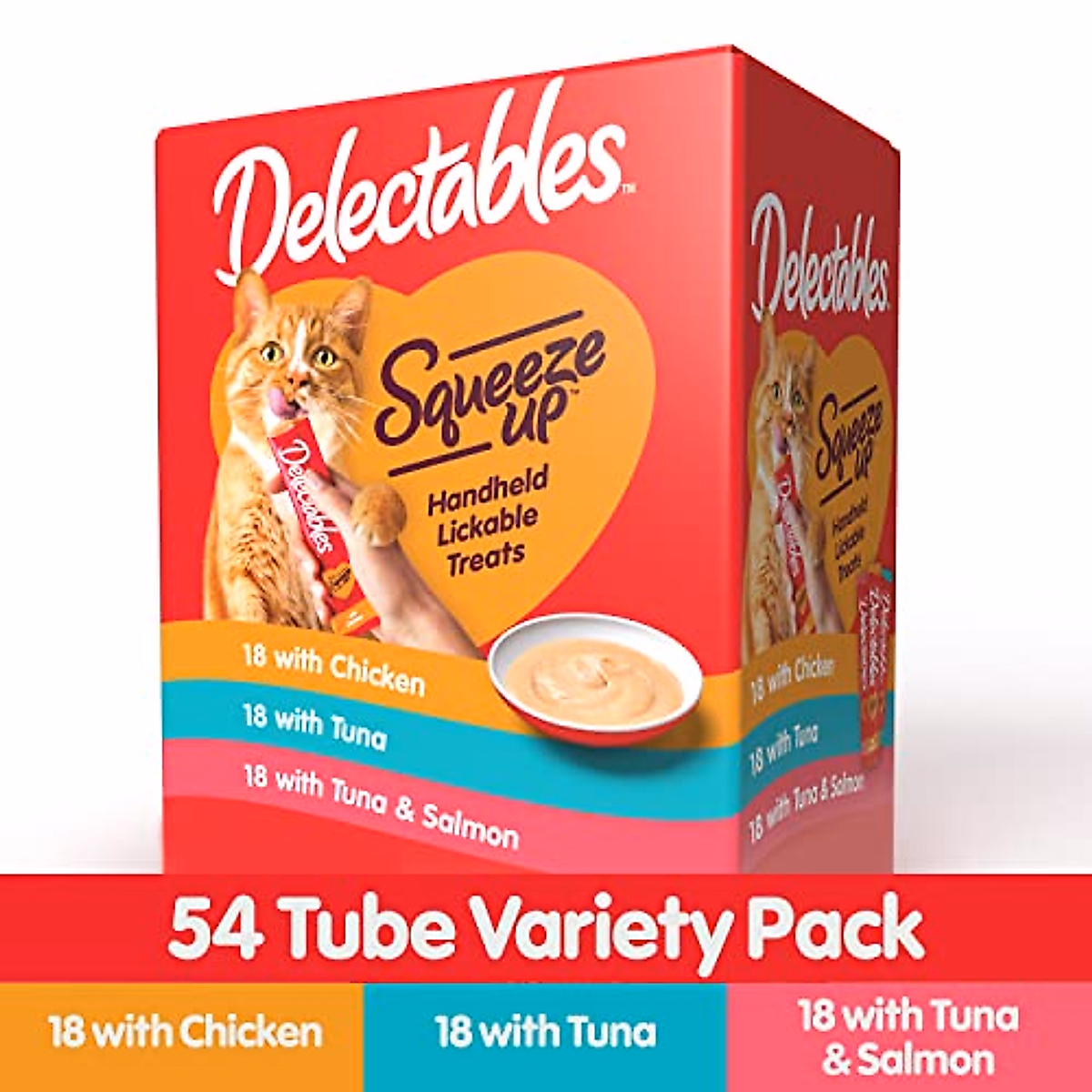 Delectables Squeeze Up Variety Pack, Creamy Squeezable Puree, Lickable Wet Cat Treats, Grain Free, No Added Fillers, No by-Products, No Added Preservatives, 0.5 Ounces Tube, 54 Tubes Total