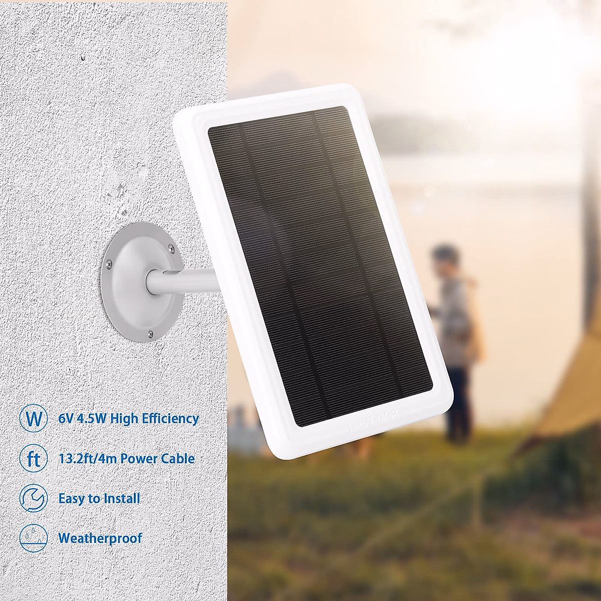 Ring Camera Solar Panel, Power for Ring Stick Up Cam Battery, Ring Spotlight Cam Battery, 13.2ft Long Cable, 6V4.5W Fast Charging, Cam not Include (2Pack)