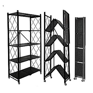 ATAAY Storage Rack Unit Folding Metal Rack, Heavy-Duty Organizer Rack, Storage Rack, Storage Trolley, Cart, Storage/Black