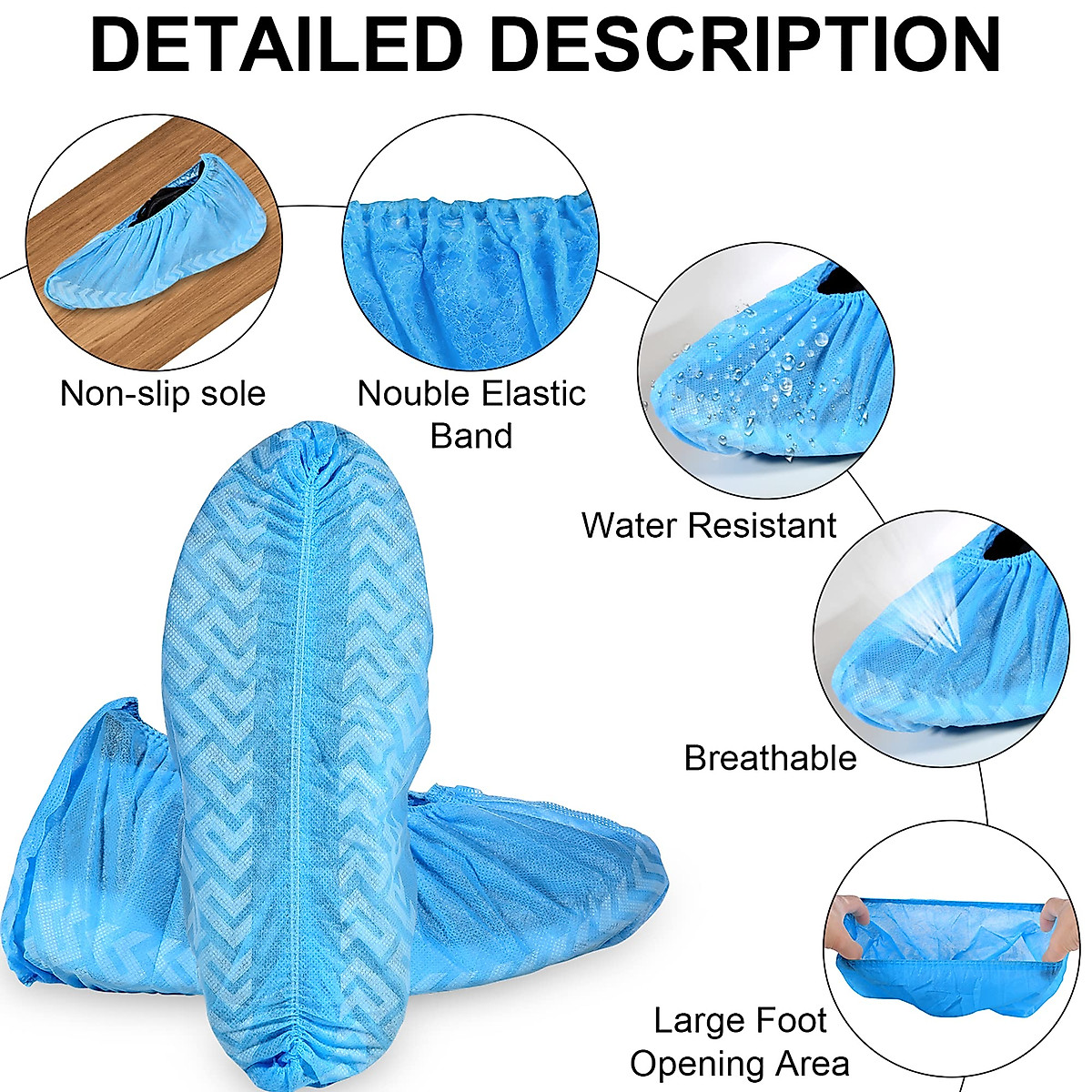 AIWIEP Shoe Covers Disposable Non-Slip for Indoor 100 Pack (50 Pairs), Disposable Boot & Shoe Covers | Durable, Recyclable, Water Resistant | Protect Your Home, Floors and Shoes
