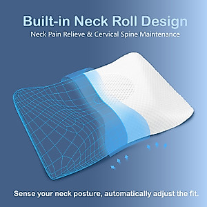 Loucima Cervical Neck Pillows for Pain Relief Sleeping, 2-Way Adjustable Orthopedic Pillow with Ergonomic Hollow Design for Spine Aligning, Memory Foam Contour Bed Pillow for Side Back Stomach Sleeper