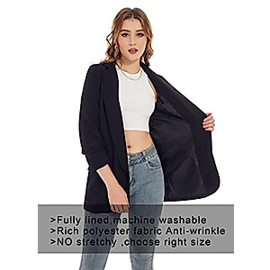 Black Blazers for Women Business Casual Lined Summer Blazer for Women Lightweight Ruched 3/4 Sleeve Open Front Work Office Light Fitted Suit Blazer(L)