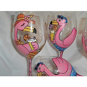Hand painted beach Flamingos. Set of 4. 2 male and 2 female.