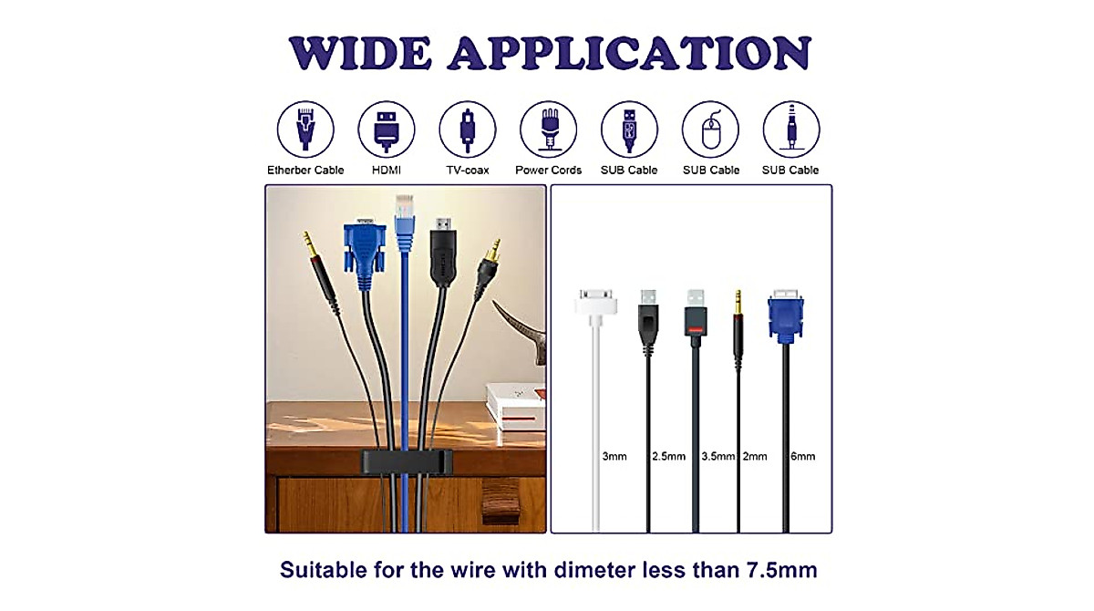 50 Pcs Self-Adhesive Cable Management Clips for Home & Office