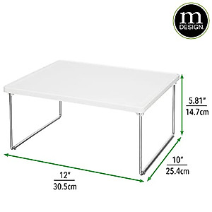 mDesign Metal Stacking Storage Organization for Shelves Inside Closet in Bedroom, Bathroom, Hall, or Entryway - Organizer Stand for Clothing, Linen, Household Items, Ligne Collection, 2 Pack, White
