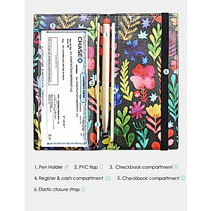 Zreal Checkbook Cover for Men & Women, Premium Vegan Leather Checkbook Holder Slim Wallets for Top & Side Tear Duplicate Checks with RFID Blocking (Flower)