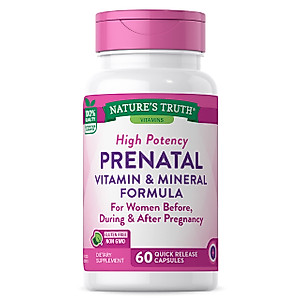 Prenatal Vitamins With Folic Acid | 60 Capsules | Non-GMO & Gluten Free Supplement | By Nature's Truth