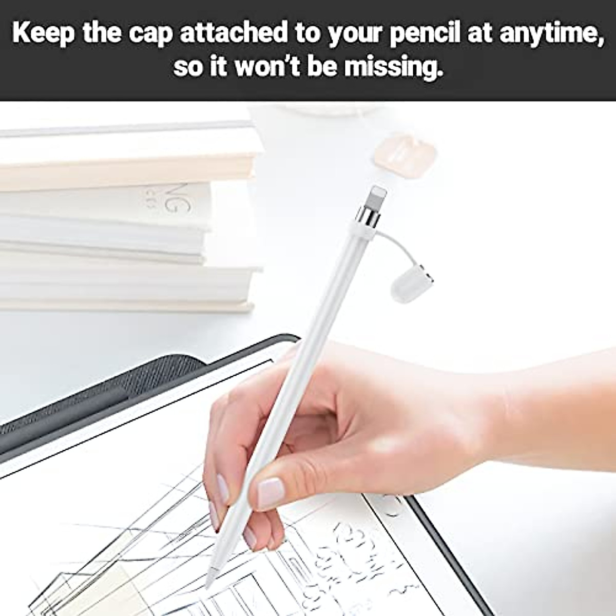 TITACUTE for Apple Pencil Cap 1st Generation Magnetic iPencil Replacement for Apple Pen Top Stylus Cover AntiFall Silicone Holder for iPad Pro 10.5" 12.9" 9.7" for iPad 10 9 8 7 6 Air 3 Mini 5th White
