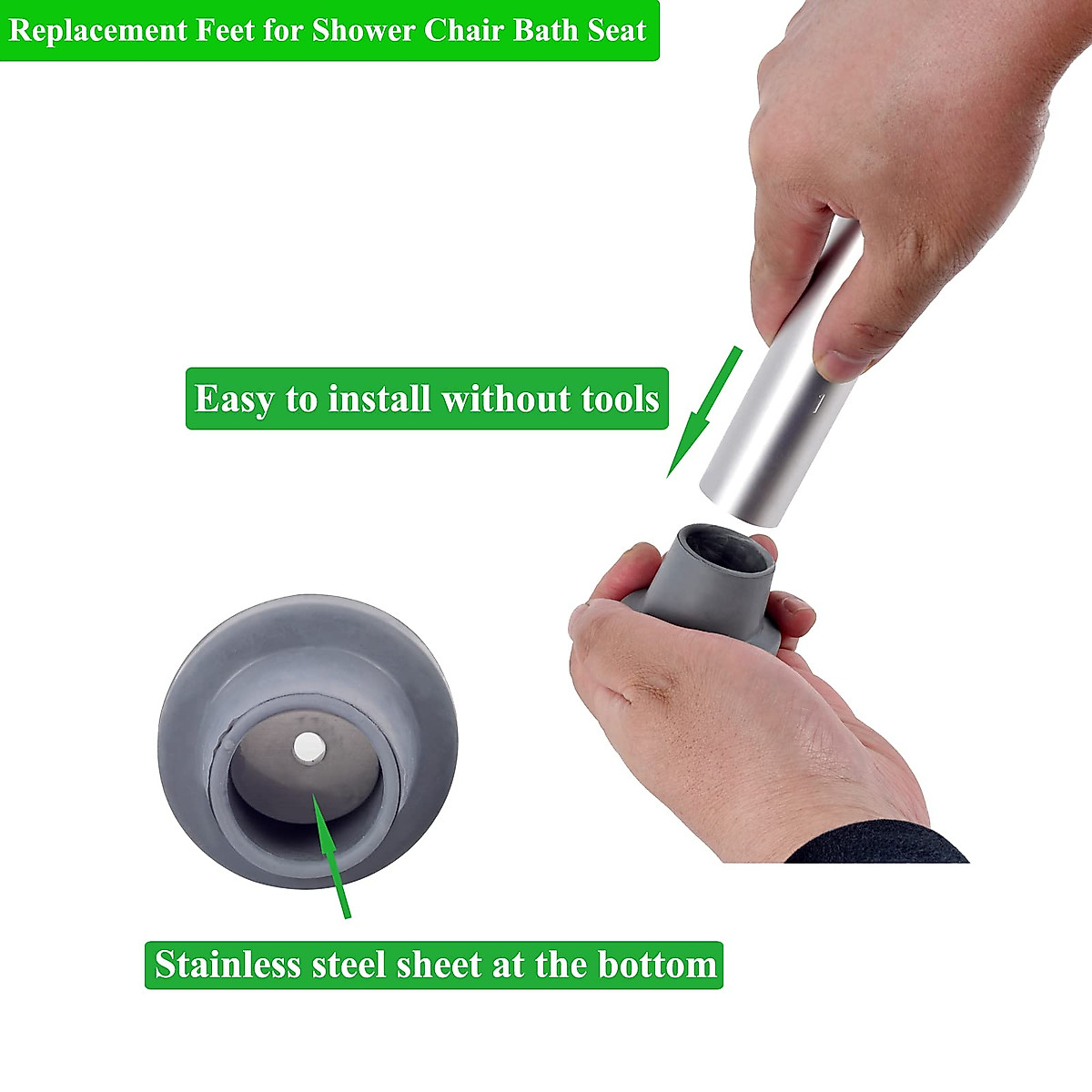 Slope Replacement Feet for Shower Chair Bath Seat, shower stools and transfer bench, non-skid Shower Bench and Tub Transfer Benches Rubber Suction Cup Feet, Metal Insert Reinforced (slope, 1-1/8" I.D)