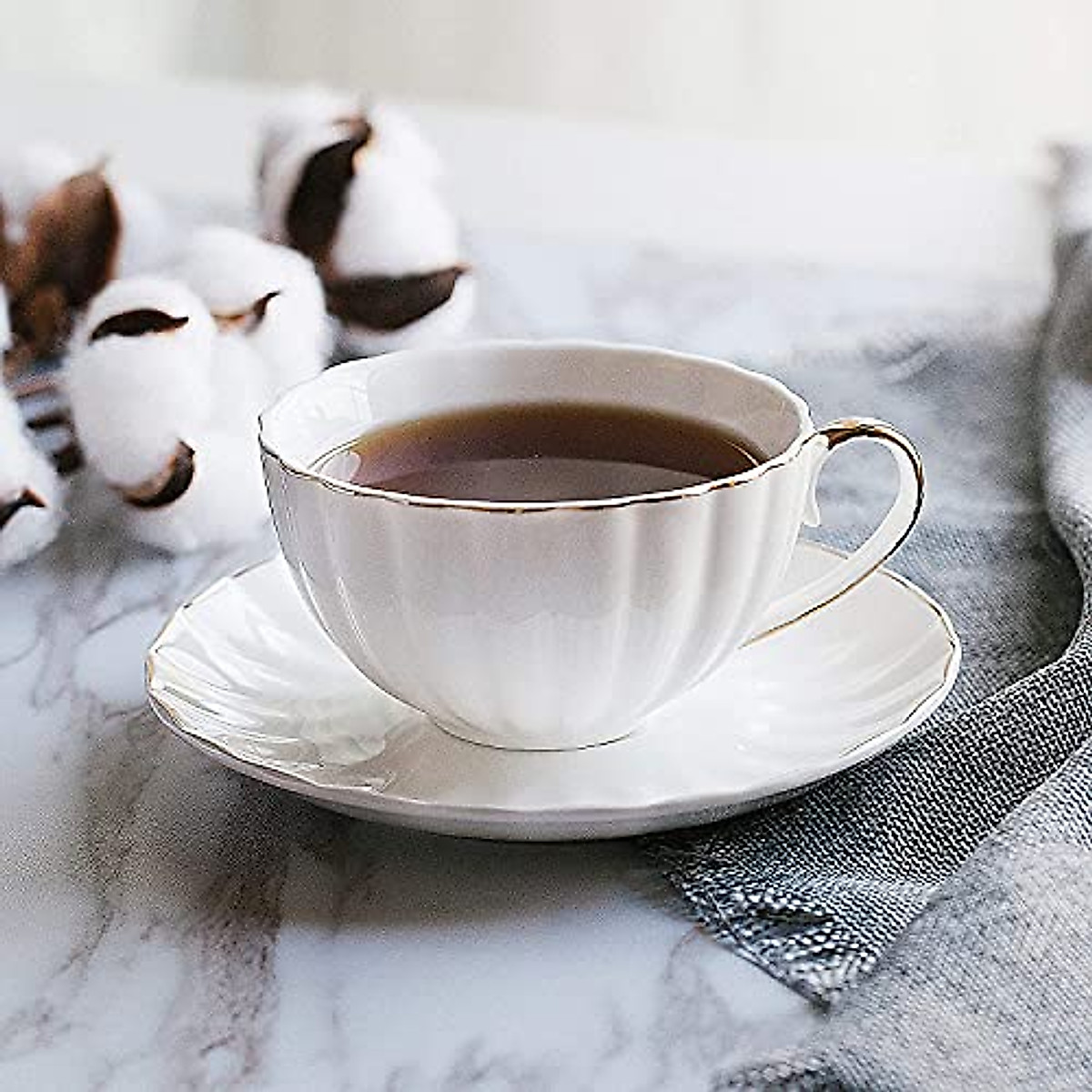 BTaT - Classic tea set, 13 pcs, Tea Cups (7oz), Tea Pot (32oz), Creamer and Sugar Set, Porcelain Tea Set, White Tea Set, Tea Pot Sets with Cups, Coffee Serving Set, Mother's Day Gift