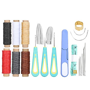 [Premium Leatherworking Tools] Complete Hand Sewing Supplies Kit with Craft Needle Set Waxed Thread for DIY Leather Craft - Essential Leatherworking Supplies
