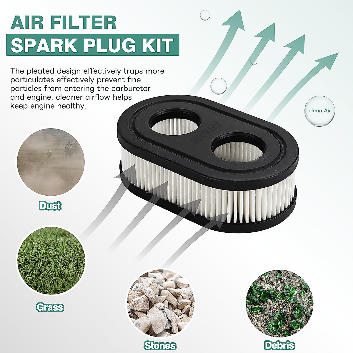 593260 Air Filter Spark Plug Compatible with Troy-Bilt TB110 TB115 TB200 TB230 TB330 TB370 Lawn Mower Air Filter798452 334404、Engines 500 500E 550E 500EX 550EX 625E 675 Series