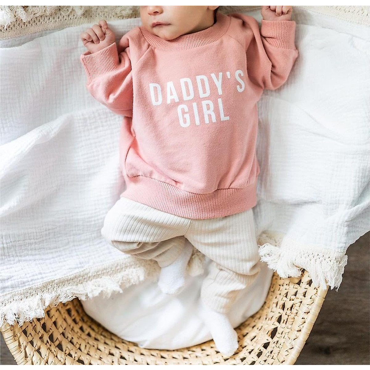 Engofs Toddler Baby Girl Fall Winter Clothes Outfits Long Sleeve Letter Print Sweatshirt Tops Pants Set Pink 0-6 Months