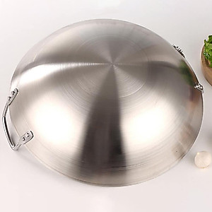 STOBOK Pots Wok Pan 28cm Double Handle Wok Stainless Steel Wok Fry Pan Large Capacity Saute Pan Round Bottom Wok Multipurpose Stewpot Skillet Works for Gas Cooktops Electric Frying Pan