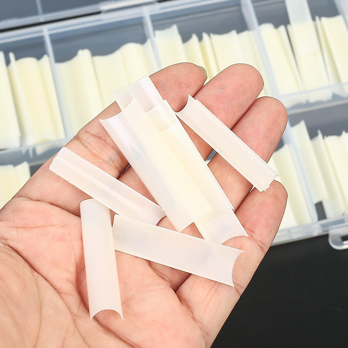 KOXXIAMOQ 240 Pcs Square Nail Tips, natural Extra Long No C Curve XXL Tapered Square Half Cover on Nail Tips Traceless for Acrylic Salon (natural)