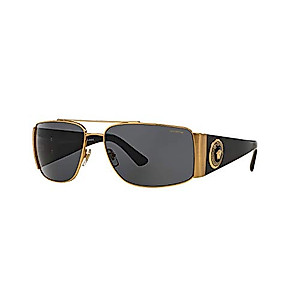 Versace Man Sunglasses Gold Frame, Dark Grey - Polar Lenses, 63MM