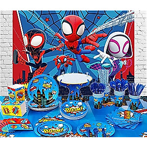 Spidey and His Amazing Friends Backdrop, Spiderman Hero Background for Kids Birthday Party Decoration, 5 x 3 ft Superhero and His Amazing Friends Photography Banner for Baby Shower (Spidey Backdrop)