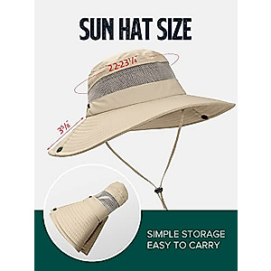Sun Hat with Two Ponytail Hole for Women, Womens UV Protection Wide Brim Foldable Waterproof Beach Bucket Fishing Safari Hat