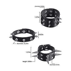 Hicarer 9 Pieces Spiked Studded Bracelet Black Leather Rivet Punk Bracelet Cuff Wrap Bangle Snap Button Metal Wristband for Men Women (Classic Style)