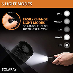Solaray (New) Handheld LED Tactical Flashlights – Professional Series ZX-1 (2 Pack) – Bright High Lumen, 5 Light Modes, Adjustable Focus, Water Resistant - Great Gift for Men