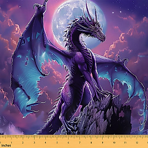 Erosebridal Fantasy Dragon Fabric by The Yard,Western Dragon Upholstery Fabric,Safari Animal Decorative Fabric,Galaxy Sky Indoor Outdoor Fabric,Purple Black,1 Yard