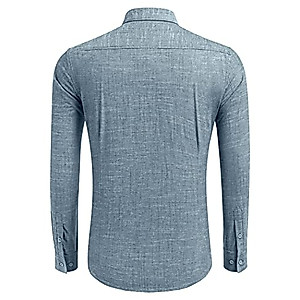COOFANDY Men's Cotton Linen Long Sleeve Shirt Untuckit Business Button Down Shirts Dark Blue