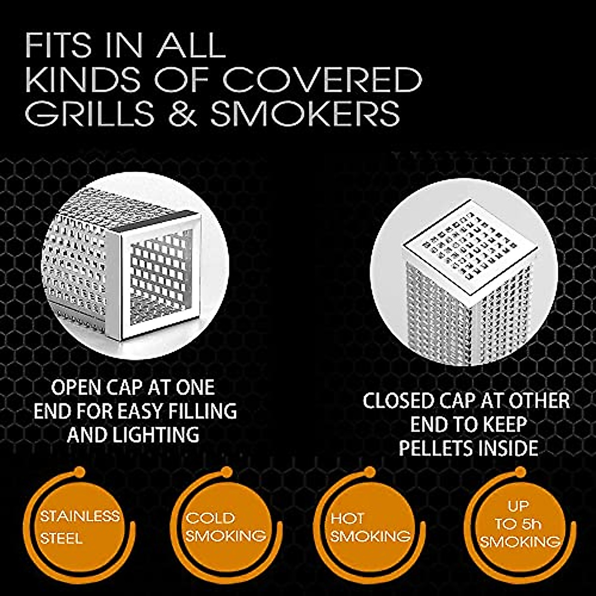 Prefdo Smoker Tube - 6” Stainless Steel Wood Pellet Tube Smokers for Cold or Hot Smoking , 5 Hours of Billowing Smoke, Work with Electric Gas Charcoal Grills or Smokers, Square