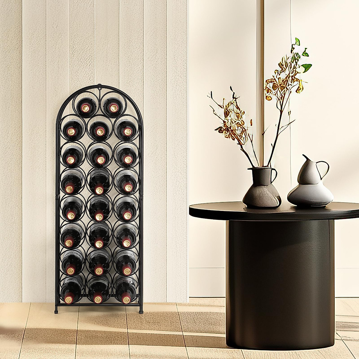 ETELI 23 Bottles Freestanding Floor Metal Wine Rack with Iron Handle Stylish and Functional Wine Rack Cabinet Keep Your Wine Bordeaux Style Wine Cellar Stand