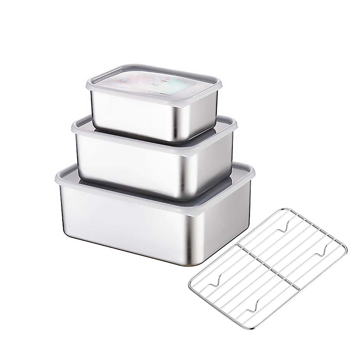 GRFELI Stainless Steel Food Container with Lid, 3-Piece Food Storage Container, Meal Prep Container, Ice Cream Container, Refrigerator Freezer Safe, Dishwasher/Oven Safe (Lid Not Included)