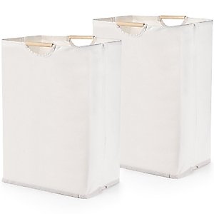 Coloch Set of 2 Large Laundry Basket with Handle, 60L Collapsible Clothes Hamper Waterproof Laundry Bins Freestanding Storage Basket for Clothes, Blanket, Toy, Bathroom, Living Room, Beige