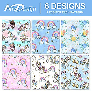 AnyDesign 12 Sheet Unicorn Wrapping Paper 6 Designs Pink Blue Unicorn Rainbow Flowers Gift Wrap Paper Bulk Folded Flat Art Paper for Birthday Baby Shower DIY Gift Packing, 19.7 x 27.6 Inch