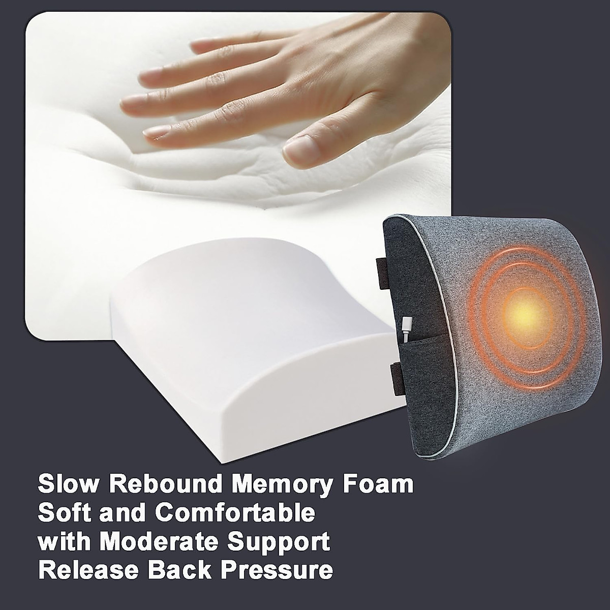 Heated Lumbar Support for Office Chair Memory Foam Back Cushion with Heating Pad for Back Pain Relief, Lumbar Pressure Decompression, Sciatica Pain Release