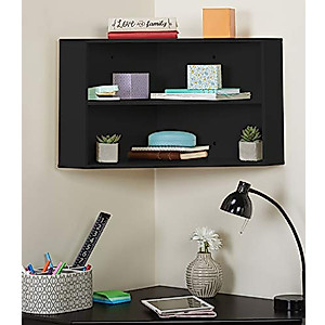 Target Marketing Systems Modern Floating Desk Hutch, Wall Mounted Corner Storage with 3 Shelves, Hanging Shelf for Home, Office, Living Room and Kitchen, 29.25", Black