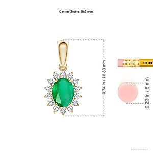 Angara Natural 1.1 Ct Emerald and 0.29 Ct Diamond Halo Pendant Necklace for Women in 14K Yellow Gold (Grade-A | Size-8x6mm) | May Birthstone, Birthday, Anniversary, Wedding Jewelry Gift For Women