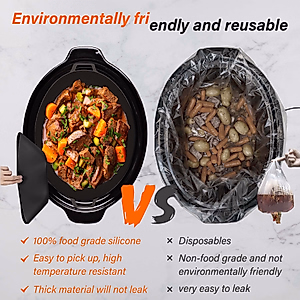 Slow Cooker Liners fit Crock-Pot 7-8 Quart Oval Slow Cooker, Reusable & Leakproof Dishwasher Safe Cooking Liner with Double Handle of Slow Cooker Liners fits 7-8QT Crock Pot