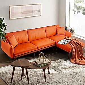 JOMEED 105" Convertible Sectional Sofa Couch, Modern Oversized Velvet Fabric L-Shaped Couch Sofa Bed with Adjustable Backrest for Living Room, Apartment